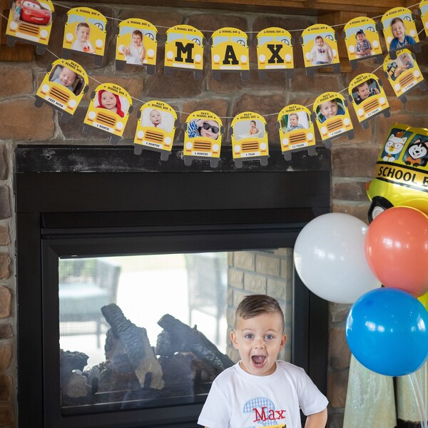 Wheels on the Bus Photo Banner/ Yellow School Bus Baby Monthly ...