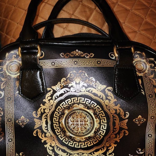 Greek Key Black Gold Medallion Shoulder Handbag - Etsy