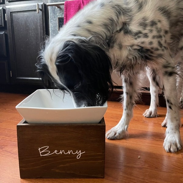 Modern Square Dog Bowl Set | Elevated Pet Feeder | Porcelain Pet Bowls ...
