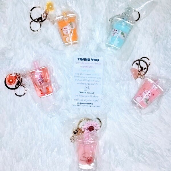 Strawberry Liquid Keychain, Boba Keychain, Quicksand Keychain, Kawaii ...