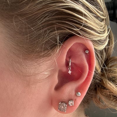 Emerald Charm Flat Back Earring Set Set of 3 Cartilage Earrings Helix ...