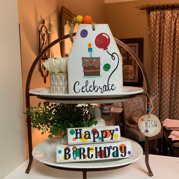 Happy Birthday Stacked Wooden Blocks - Etsy