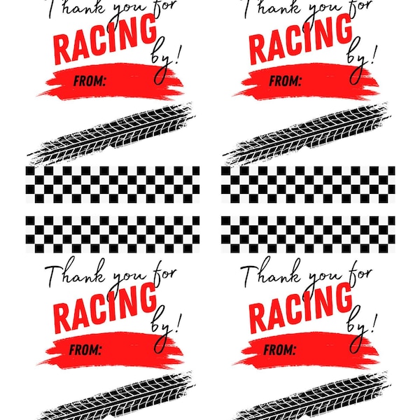 Car Birthday Party Favors, Printable Party Favor Tags, Thanks for Racing By, Car Party Favors ...