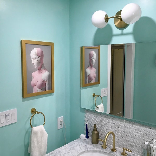 Kintsugi Male Portrait Print - Mesmerizing Eyes in Blue and White - 3D Render Artwork - Modern ...