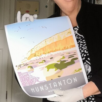 Hunstanton Cliffs and Lighthouse, North Norfolk Coast. Travel Poster ...