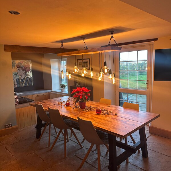 Stunning Rustic Solid Reclaimed Wooden Beam Ceiling Light Compete With ...