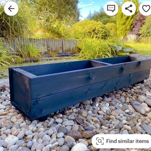 Handmade Extra Wide Large Wooden Planter Pot Rectangular Trough Natural ...