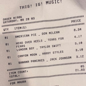 Custom Song Receipt Tote Customizable Song Playlist Tote Bag - Etsy
