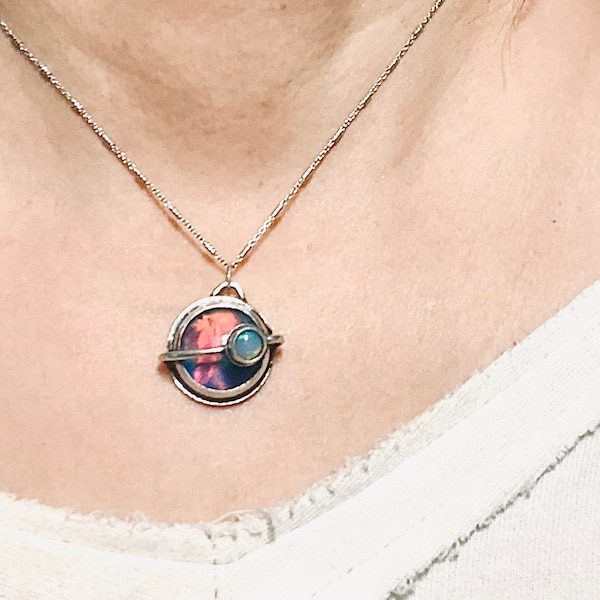 Crystal Witches Ball Psychic Moon Star Necklace. Aurora Opal Sterling ...