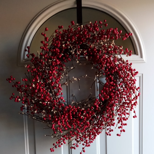 Farmhouse Cream & Pink Berry Wreath - Everyday Front Door Decor - Etsy