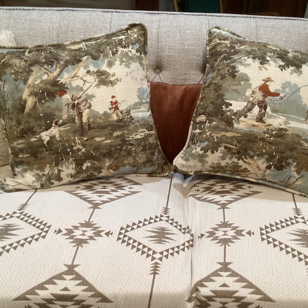 Set of 2 18 French Country Throw Pillows, Bosporus Flax Seafoam Green ...
