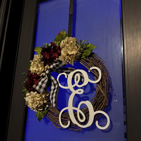 Burlap Wreath, Wreath With Initial, Housewarming Gift, Personal Gift ...