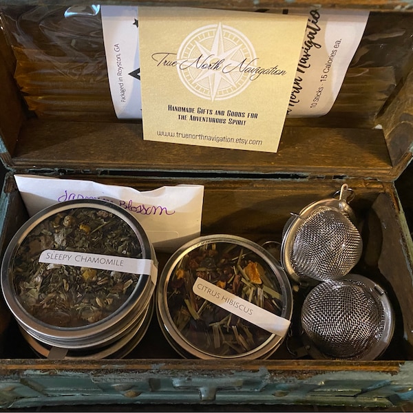 Blue Tea Gift Box With Personalized Infusers & Loose Leaf Teas - Etsy