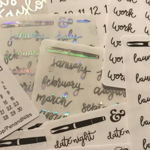 WHITE FOIL Days of the Week hand-lettered Clear Matte Planner Stickers ...