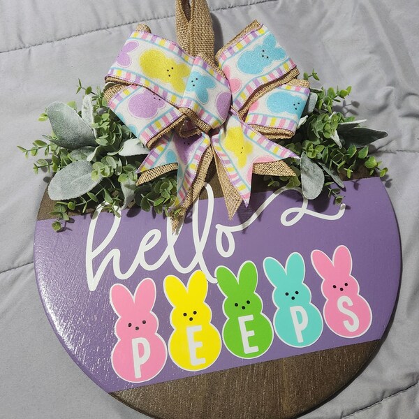 Happy Easter Front Door Decor | Easter Welcome Sign | Hello Peeps ...