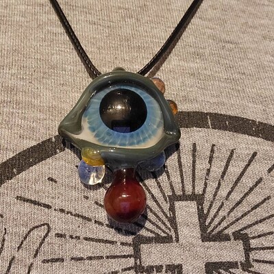 Glass Eye Pendant, Flameworked Boro, Yellow Iris, Blue Casing With ...