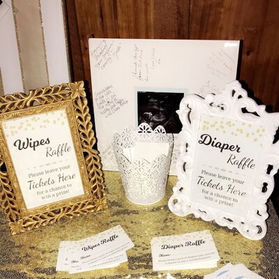 Baby Wipes Raffle Card & Tickets, Diaper Raffle Sign Printable, Gold ...