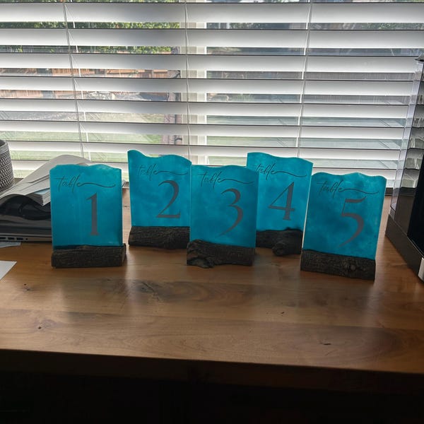 Faux Sea Glass Table Numbers With Driftwood Stands for Coastal Weddings ...