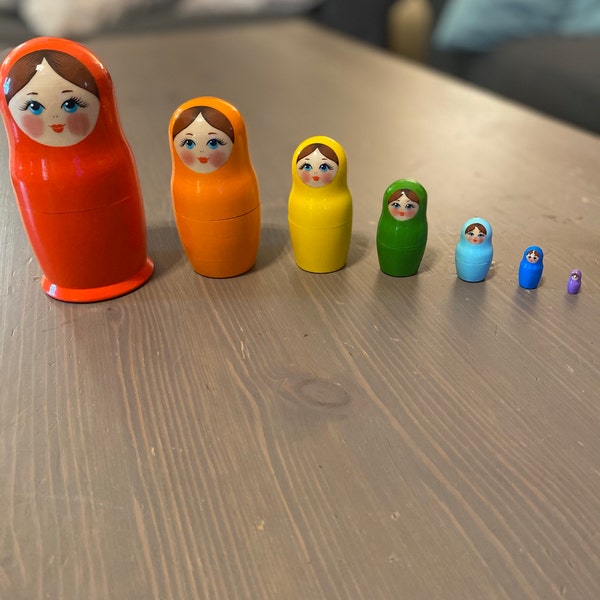 Matryoshka Rainbow Nesting Dolls 7 Pcs, Wooden Babushka, Montessori ...