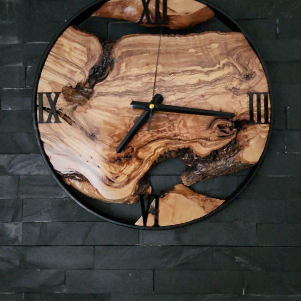 Large Modern Wooden Wall Clock, Olive Wood Wall Clock ,wood and Metal ...