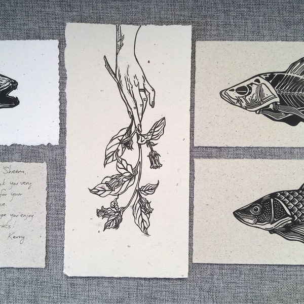 Fish Mini-print Pack. Five Different Linocut Fish Prints on Heavyweight ...