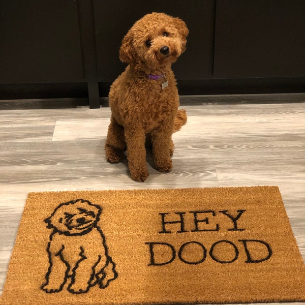 Hey Dood Funny Dog Doormat | Golden Doodle Welcome Mat | Gift for Dog ...