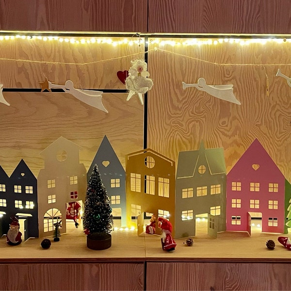 Paper Houses SVG, Christmas Window Display, Concertina Houses, Paper ...