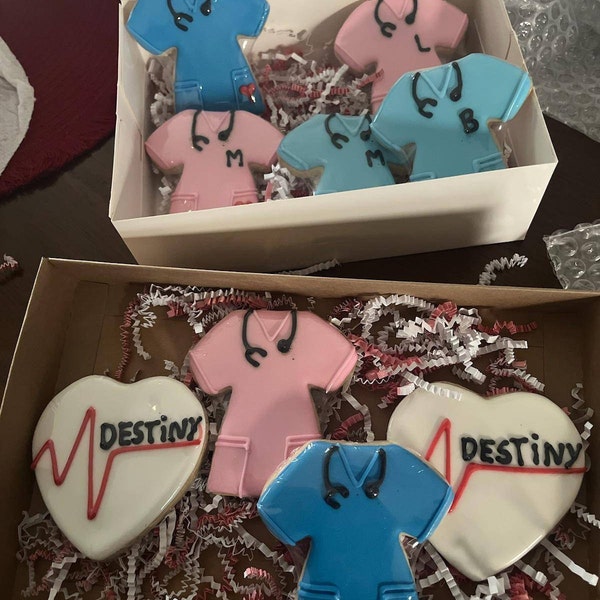 Decorated Nurse Scrubs Cookies, Nurse Themed, Heart Cookies, Medical ...