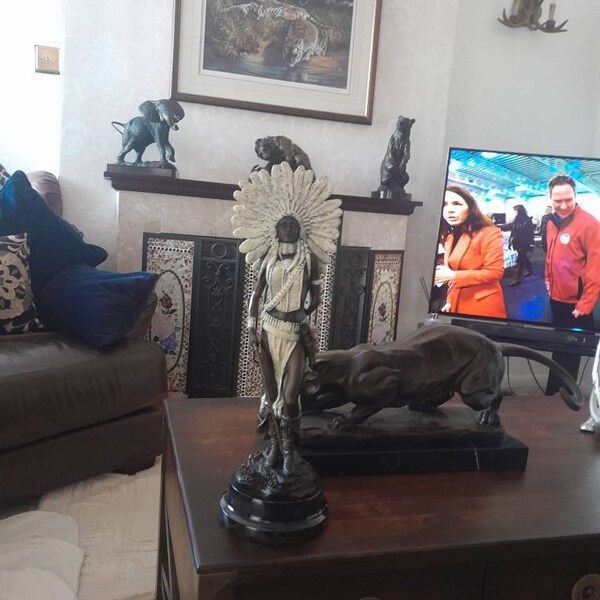 Large Bronze Sculpture of a Hunter With Hound Bronze Hunting Sculpture ...