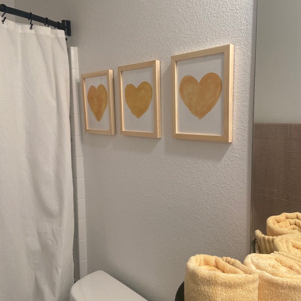 Yellow Heart Prints, Set of 3, Yellow Wall Art, Yellow Nursery Prints ...