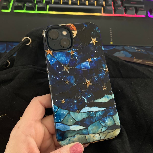 Stars Phone Case Faux Stained Glass, Starry Night Cover, iPhone 11 12 ...