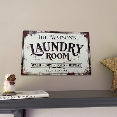 Personalised Washing Laundry Room Sign Metal Wall Door Signage Utility ...