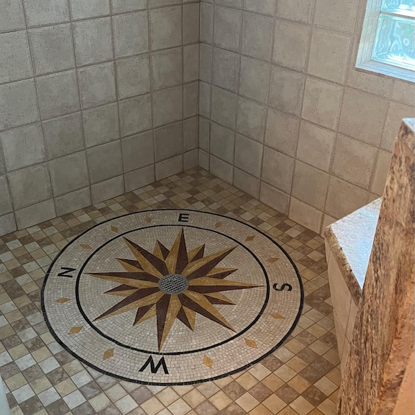 COMPASS MOSAIC MURALS | Round Shape Nautical Mosaic Tiles for Home ...