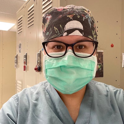 SKELETON Scrub Cap Ponytail 100% Linen, Anatomy Scrub Cap, Surgical Hat ...