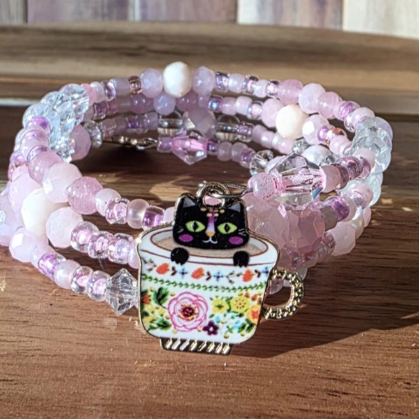Enameled Cat in Flower Cup Charm - Etsy