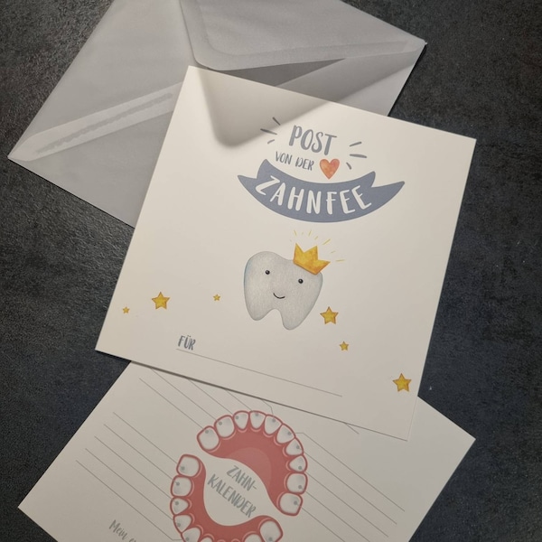 Post von der Zahnfee, Karte mit Zertifikat / Zahnkalender + Umschlag ...