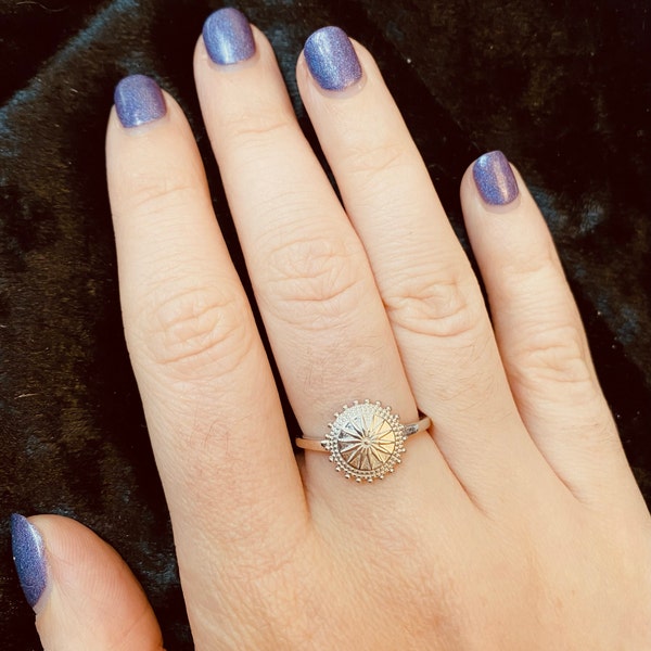 Gold Sun Shape Ring, Beautiful Sun Rays Polished Silver Ring, Cute ...