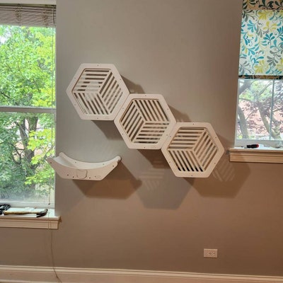 Cat Wall Mount Furniture, Cat Wall Bed, Wooden Cat Hexagon Shelves ...