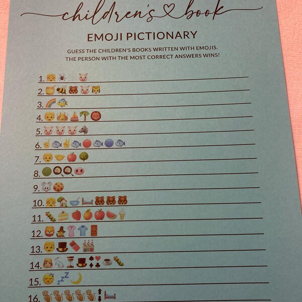 Children's Book Emoji Pictionary Game | Baby Emoji Game | Baby Shower ...