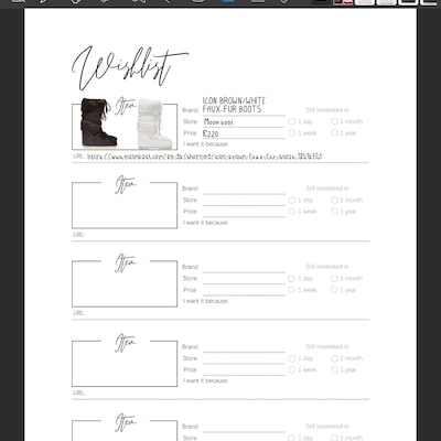 Wishlist Printable Tracker Template Insert. Christmas, Birthday ...