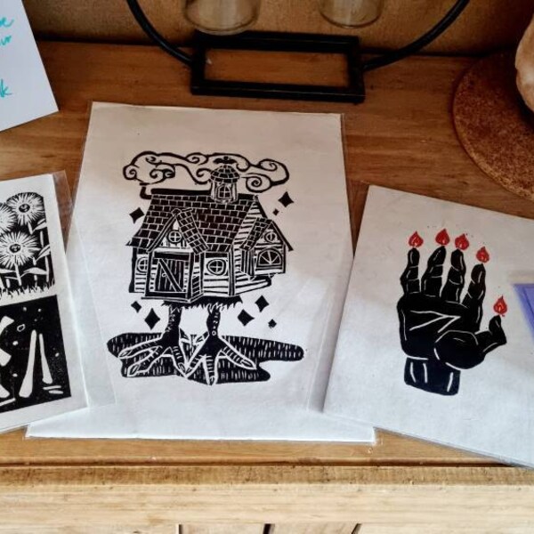 Hand of Glory Lino Print A5 - Folklore, Lino Cut, Handmade, Folk Art ...