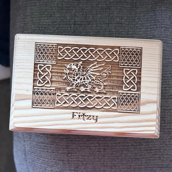 Dragon Latched Wooden Box : Free Engraved Personalization Celtic Welsh ...