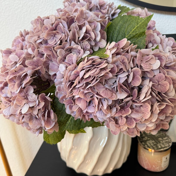 20" Luxry Realistic Smoky Mauve Hydrangea Artificial Flowers, Faux Real ...