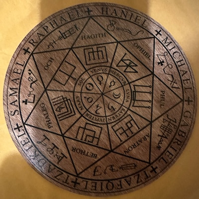 Pendulum Board Handmade Wooden Ritual Disc 6 Inch / 15 Cm Wide Symbol ...