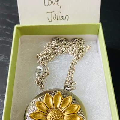 Gold Sunflower Locket Vintage Style Garden Wedding Bridesmaid Gift Boho ...