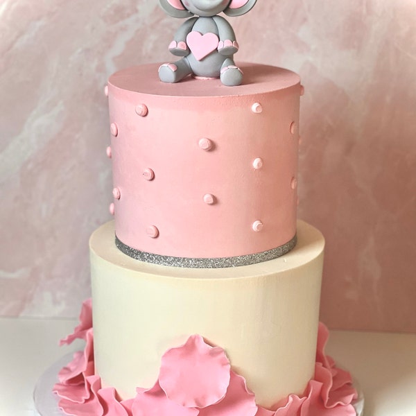 Gray Pink Elephant, Floral Elephant Cake Topper, Elephant Flower Crown ...
