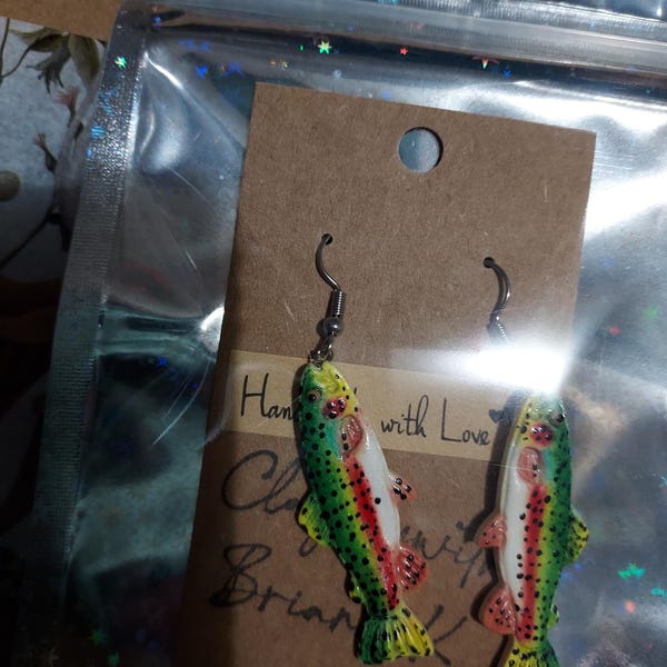 SUPER Rainbow Trout Dangle Polymer Clay Earrings! (1 Pair) | Fish ...