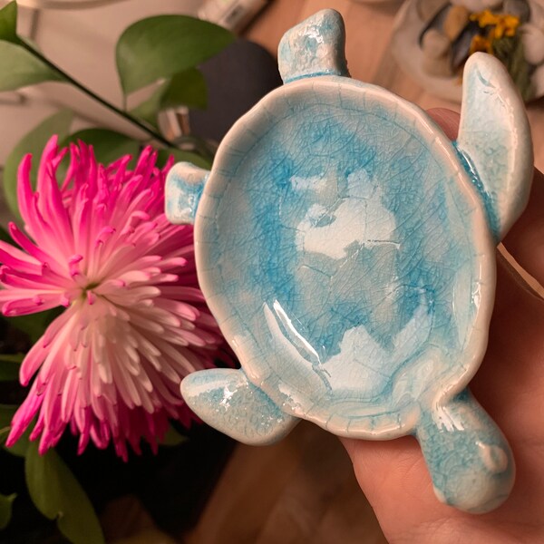 Handmade Turtle Spoon Rest With Unique Blue Shell Pattern Glaze - Ocean ...