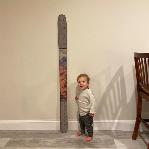 Wooden Growth Chart for Kids Ski Decor Wood Height Chart Personalized ...