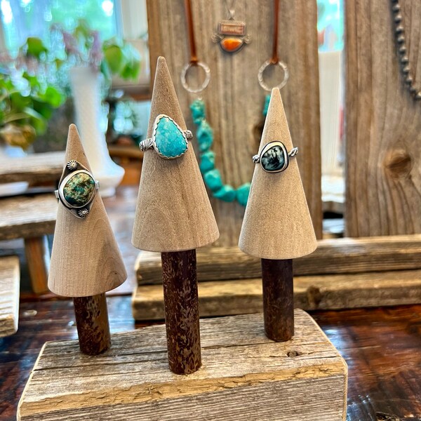 Ring Display in Weathered Wood With Distressed Copper - Ring Display ...